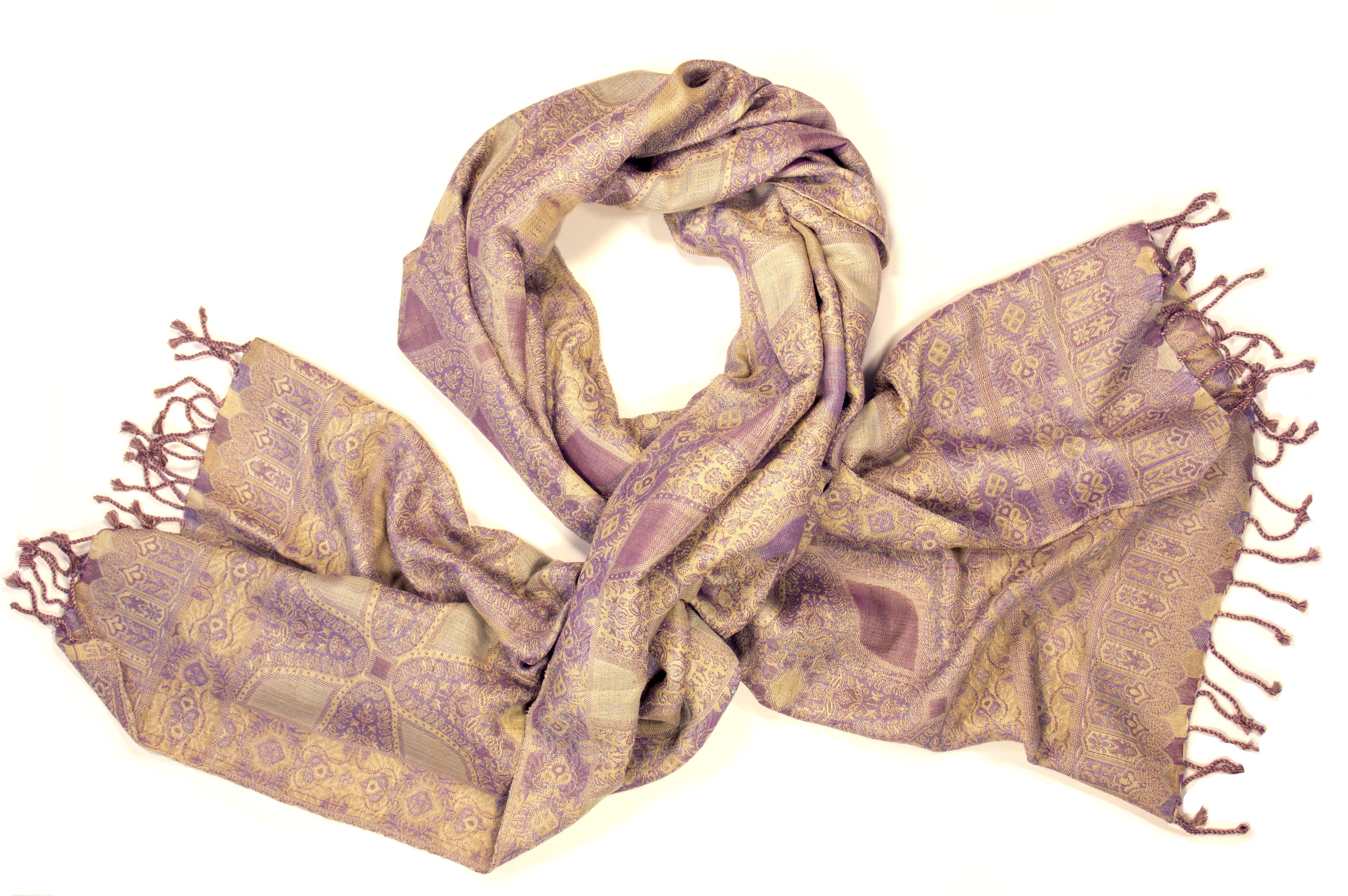 Wool shawl in lilac and beige - Counting Flowers